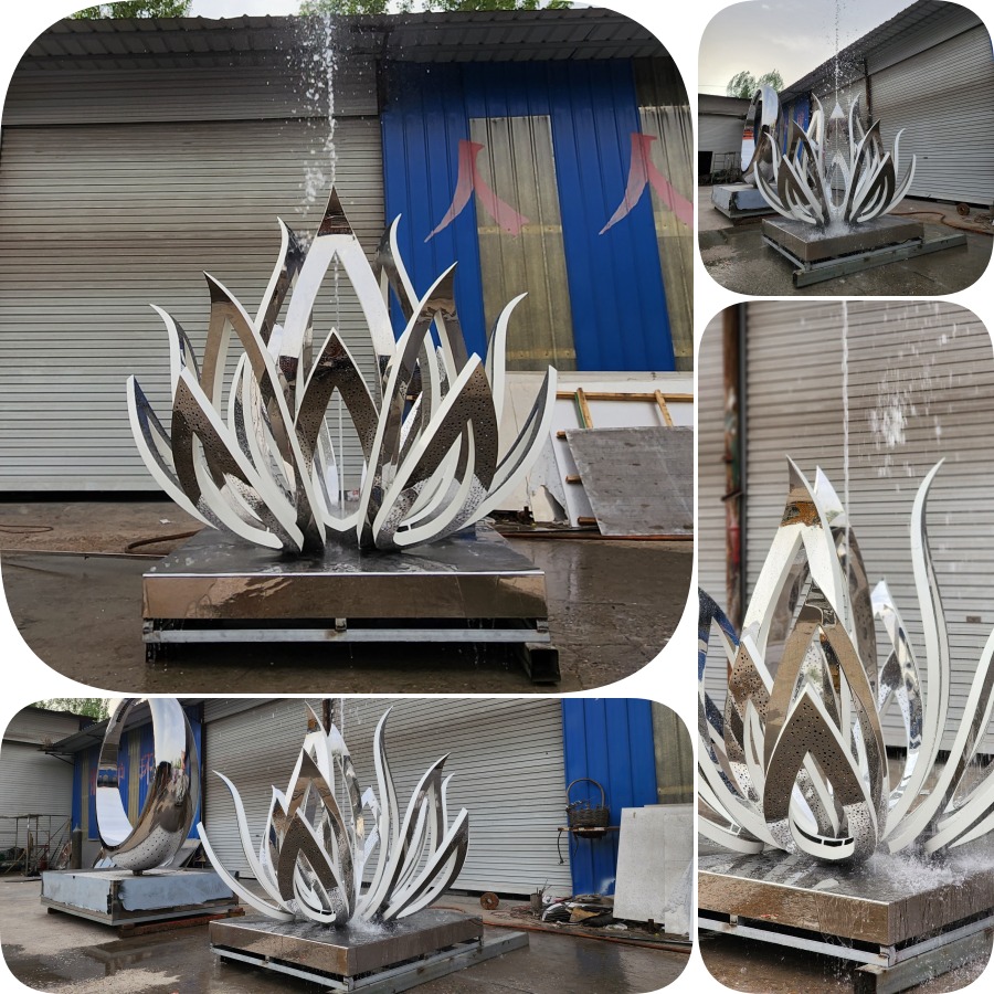 Stainless Steel Lotus Flower Water Fountain for Garden - YouFine Sculpture