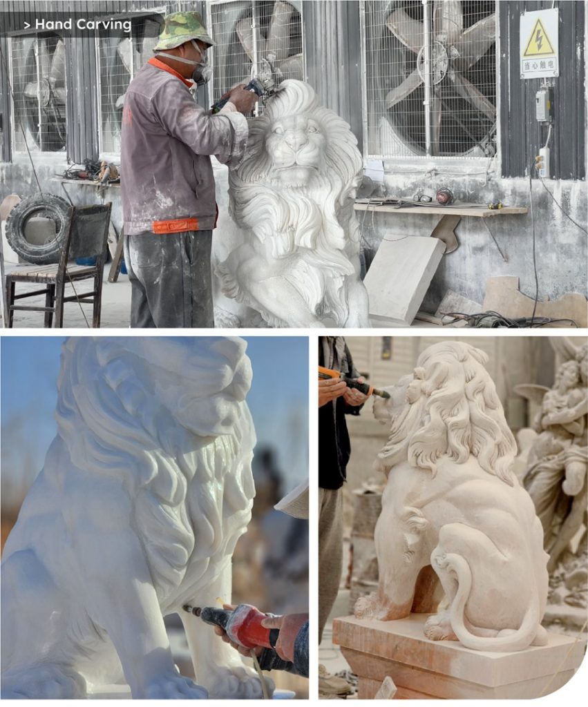 Outdoor Grey Marble Lion Statues for Sale