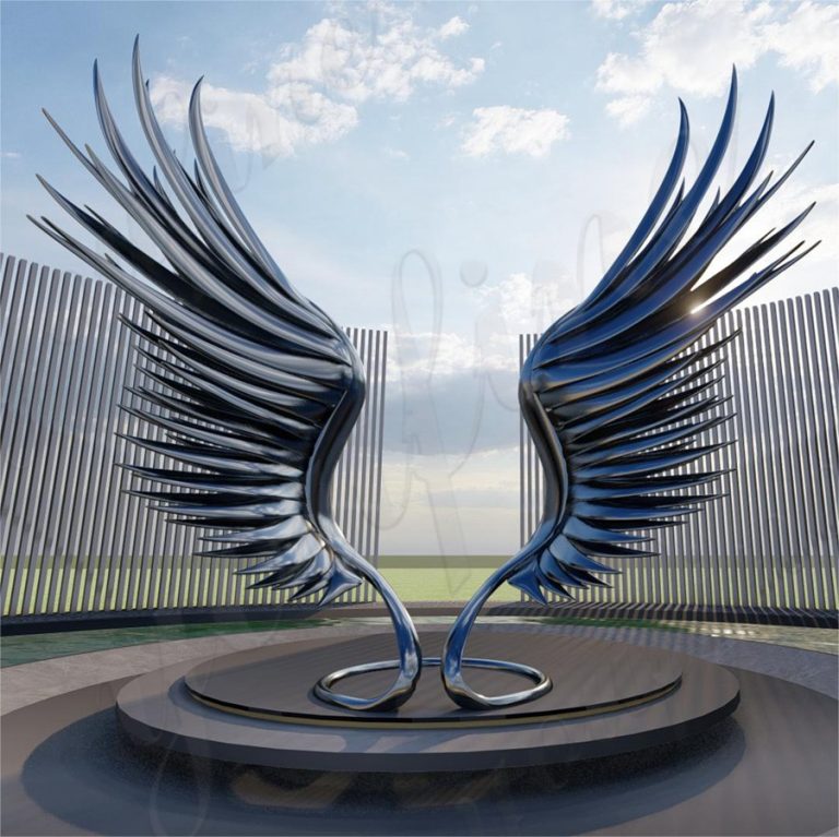 Modern Stainless Steel Wing Sculpture with Circle