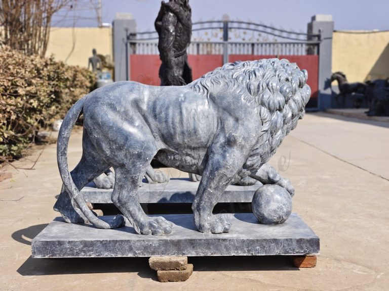 Outdoor Grey Marble Lion Statues for Sale