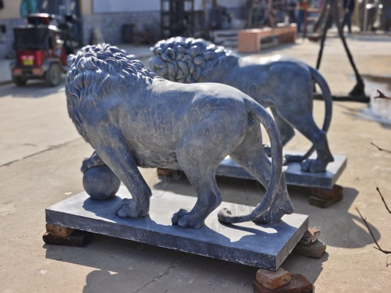 Outdoor Grey Marble Lion Statues for Sale