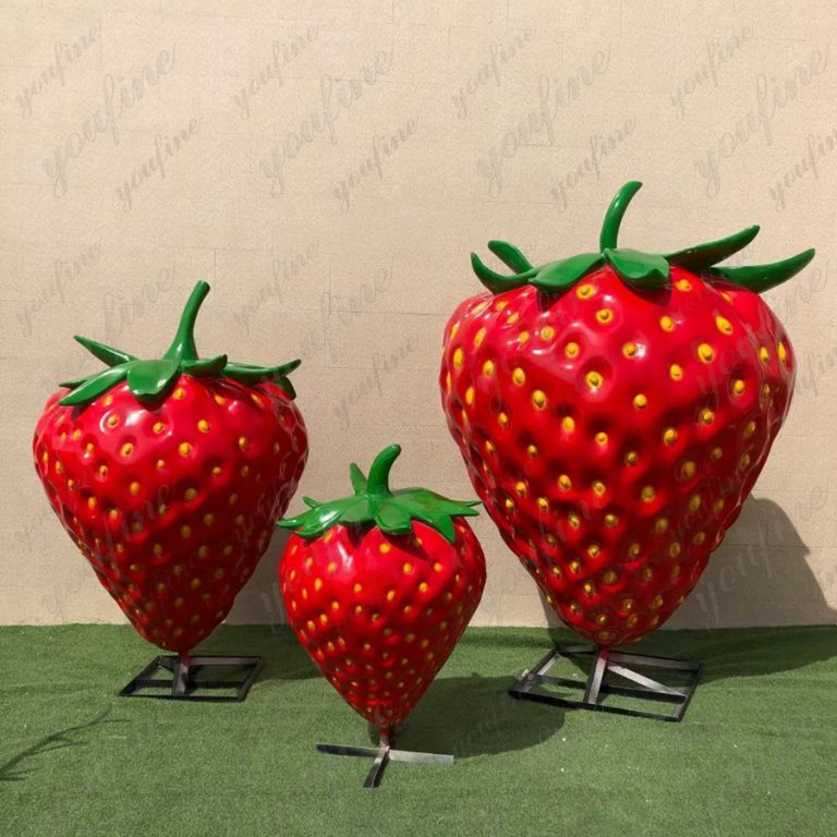 Modern Stainless Steel Strawberry Sculpture for Outdoor