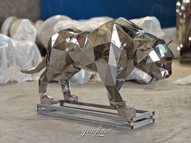 Mirror Polished Metal Leopard Statue