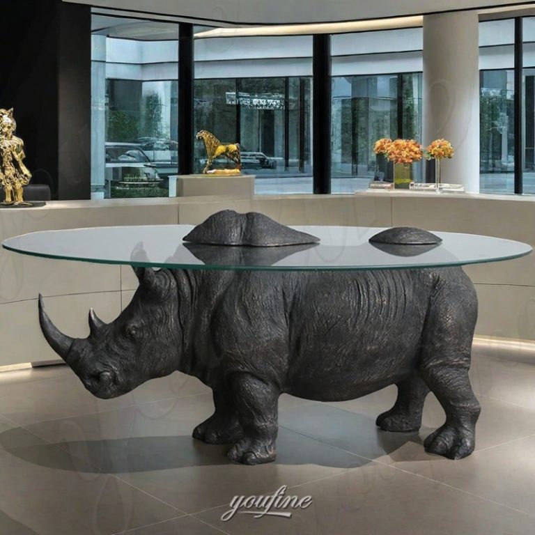 Indoor Bronze Rhino Coffee Table - YouFine Sculpture