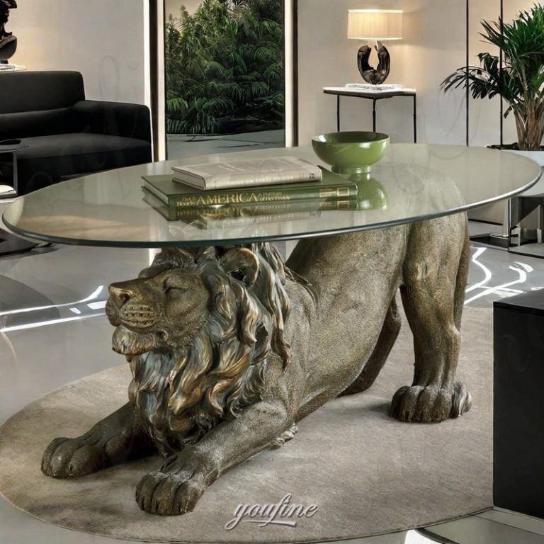 Bronze Crouching Lion Coffee Table - YouFine Sculpture
