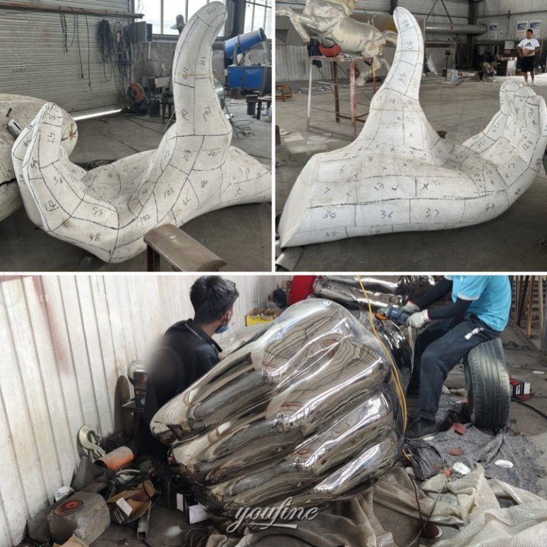 Mirrored Metal Hand Sculpture with Heart
