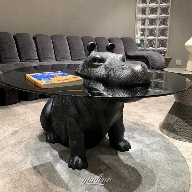 Bronze Hippo Glass Top Coffee Table - YouFine Sculpture