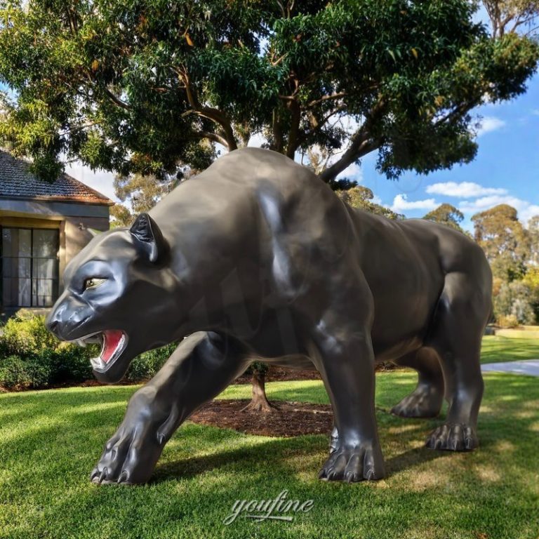 Creeping Black Bronze Leopard Statue