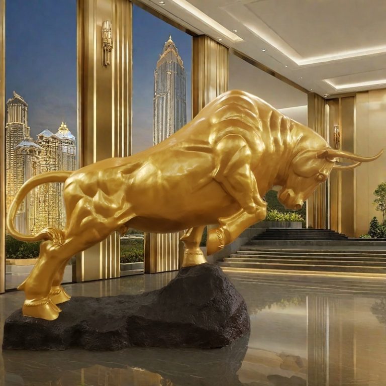 Large Bronze Golden Bull Statue