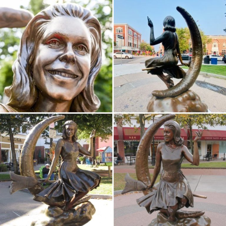 Bronze Bewitched Sculpture Sitting on the Broom
