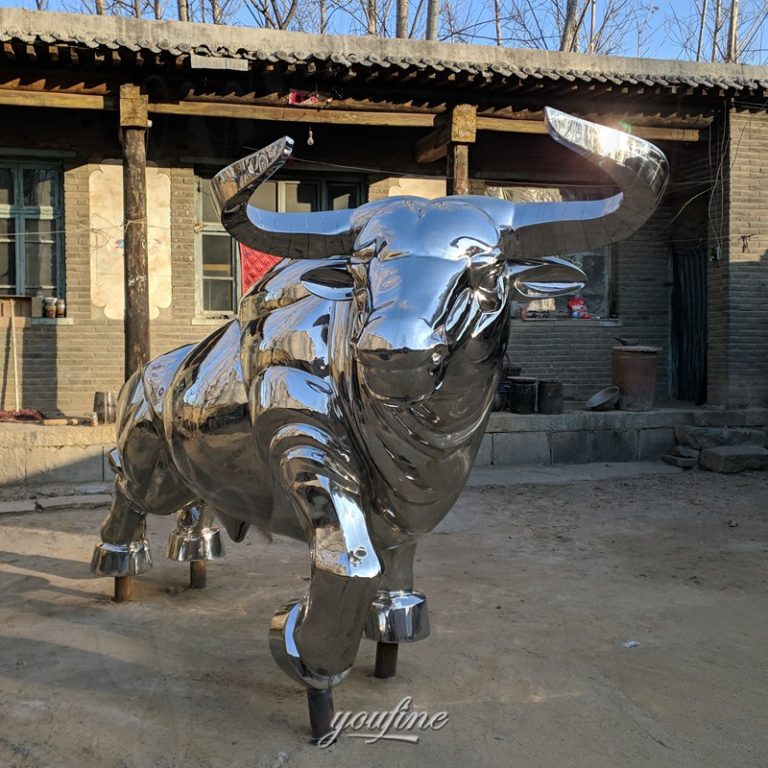 Large Mirror Metal Bull Sculpture