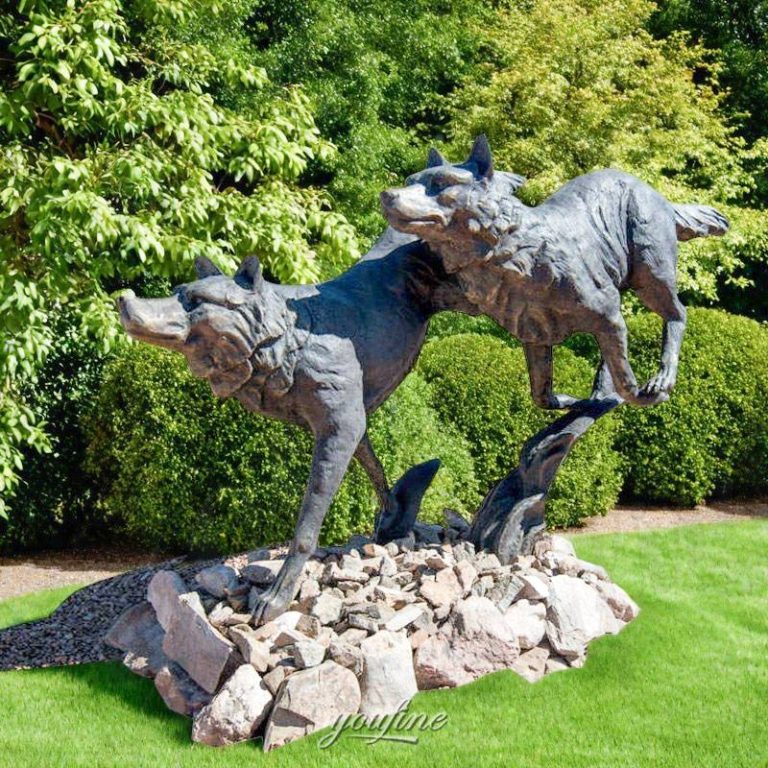 Bronze Running Two Outdoor Wolf Statue