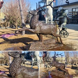 Bronze Jumping Red Deer Statue