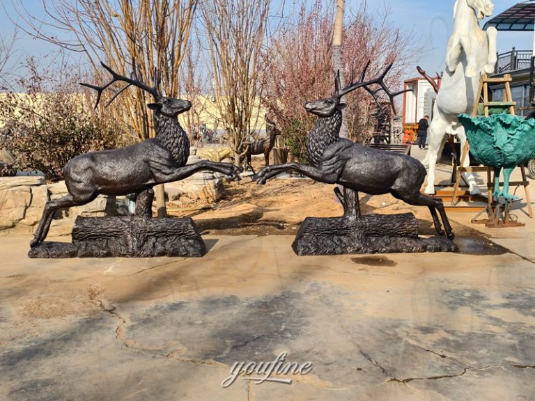 Bronze Jumping Red Deer Statue