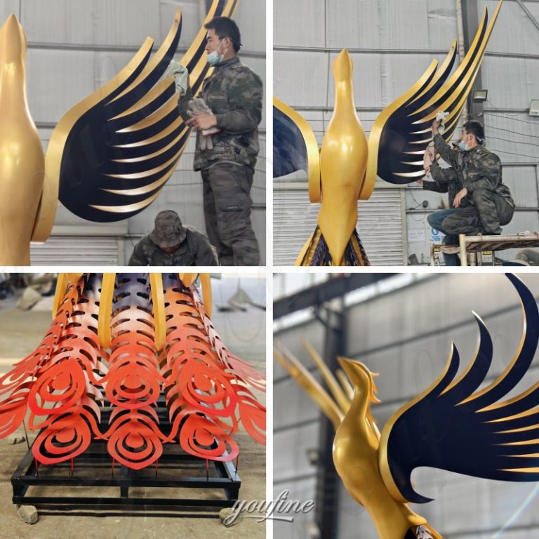 Large Charming Metal Phoenix Sculpture