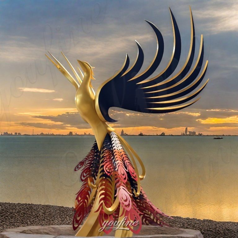 Large Charming Metal Phoenix Sculpture
