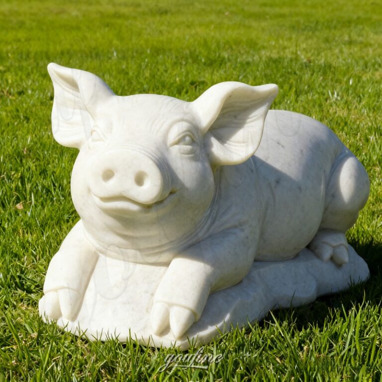 White Carved Marble Pig Sculpture